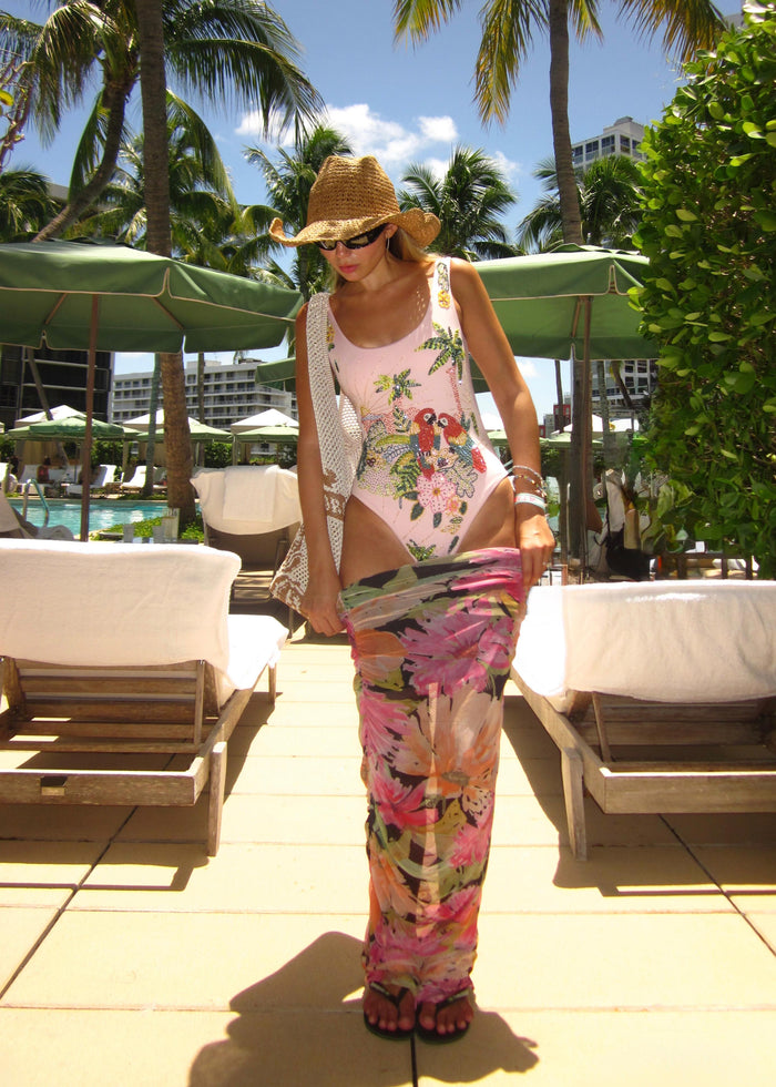 Maya Scoop Back Tropical Swimsuit Pink